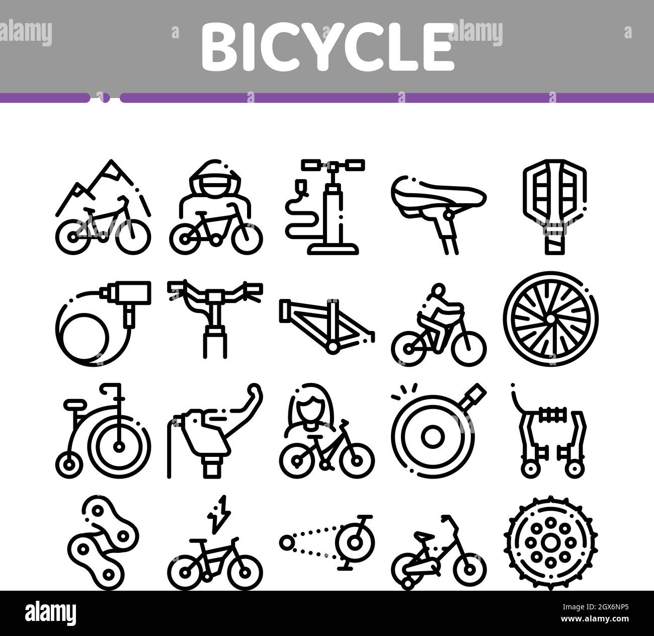 Bicycle Bike Details Collection Icons Set Vector Stock Vector Image ...