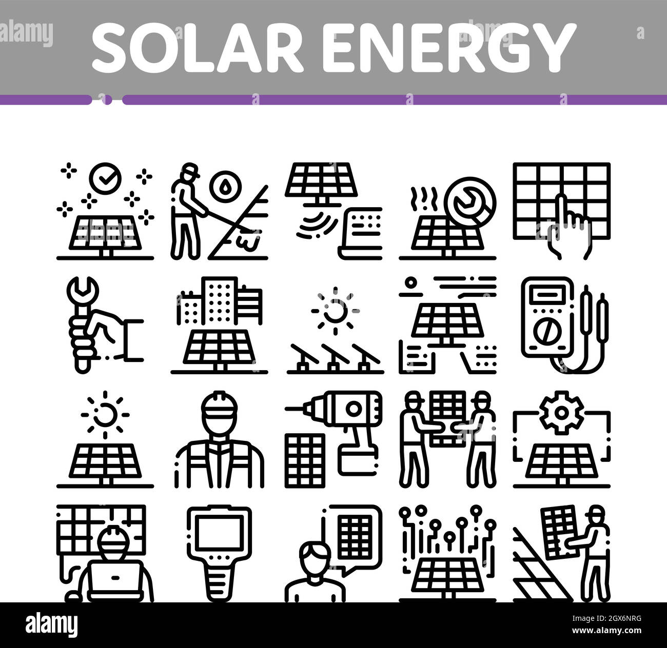 Solar Energy Technicians Collection Icons Set Vector Stock Vector Image ...