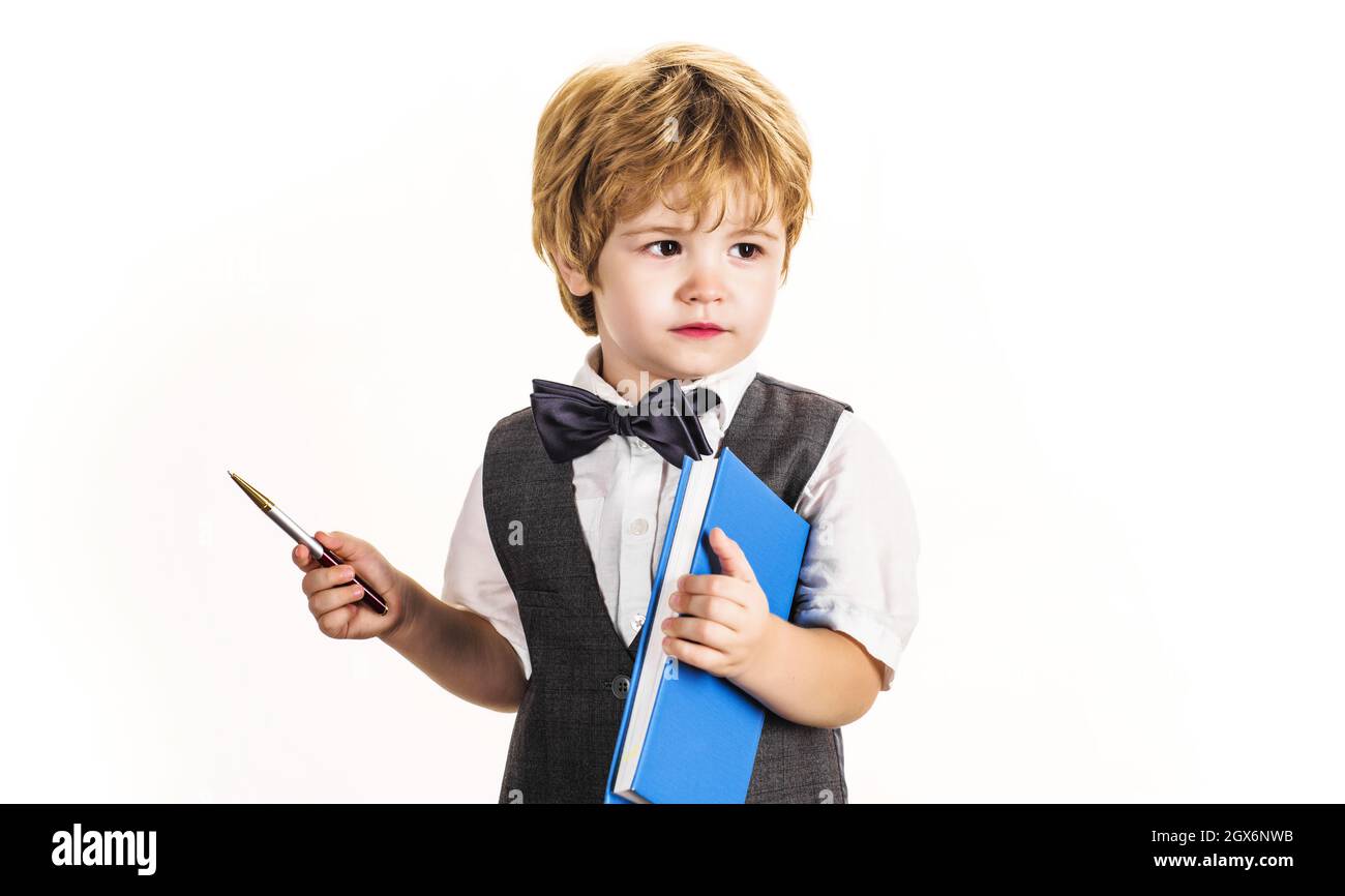 School time. Schoolboy with notepad and pen. Education. Elementary ...
