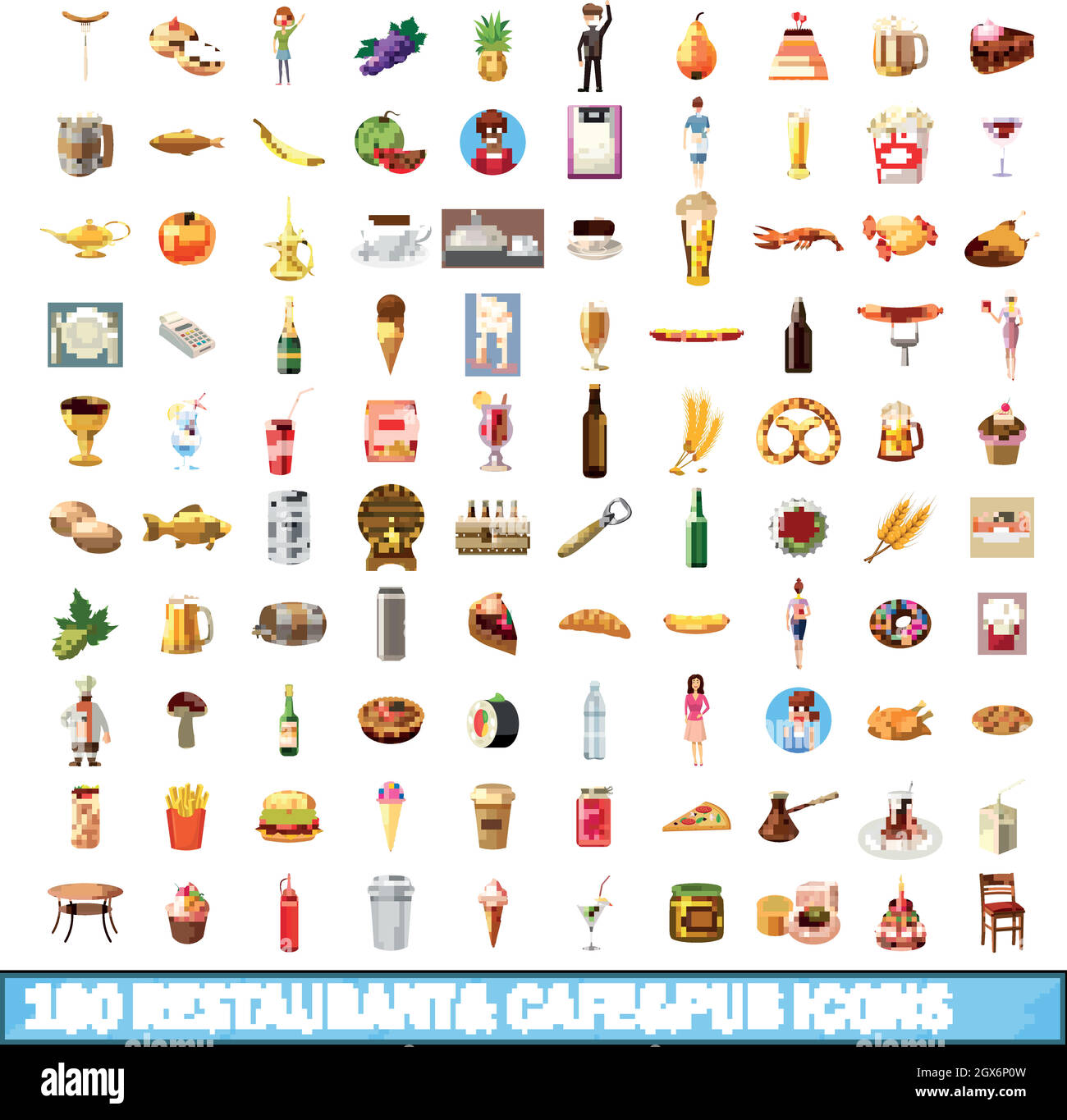 100 restaurant cafe icons set, cartoon style Stock Vector Image & Art ...