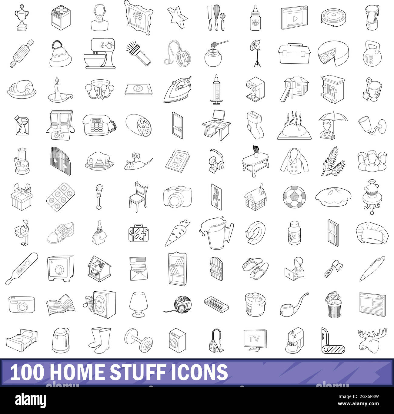 100 home stuff icons set, outline style Stock Vector Image & Art - Alamy
