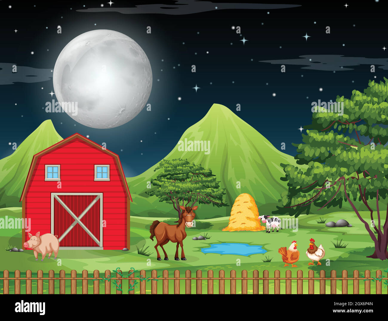 Farm at Night scene Stock Vector Image & Art - Alamy