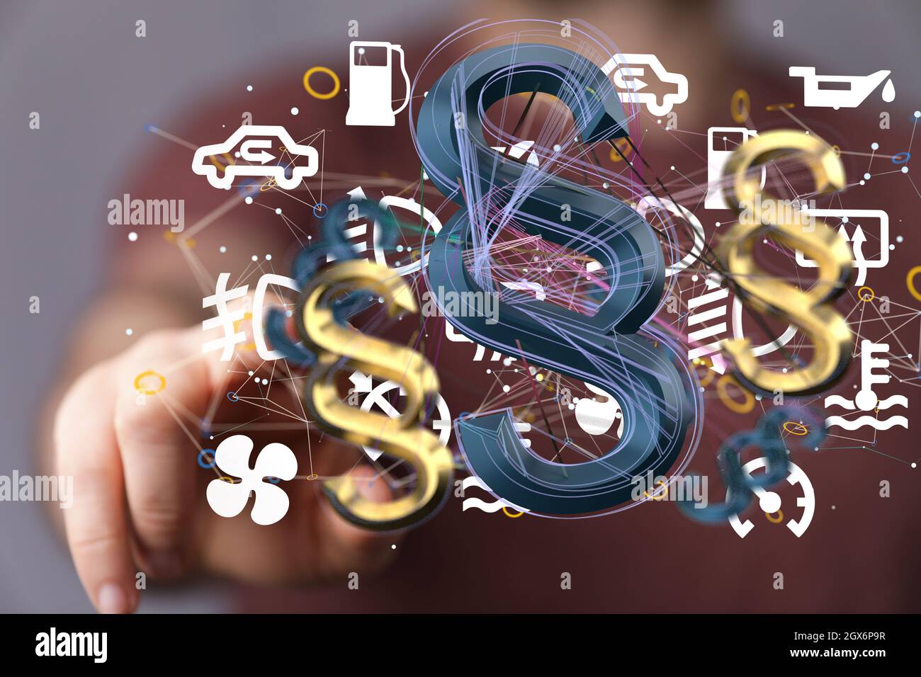 A man tapping on a hologram of silcrow symbols and car icons - motor ...