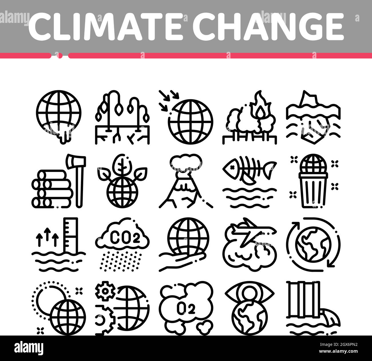 Climate Change Ecology Collection Icons Set Vector Stock Vector Image ...