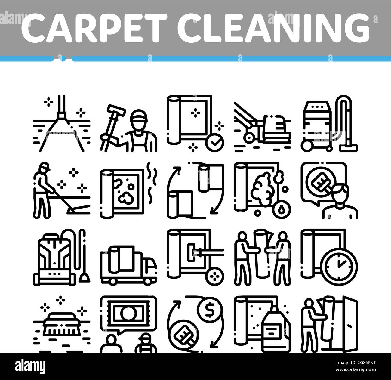 Carpet Cleaning Washing Service Icons Set Vector Stock Vector Image ...