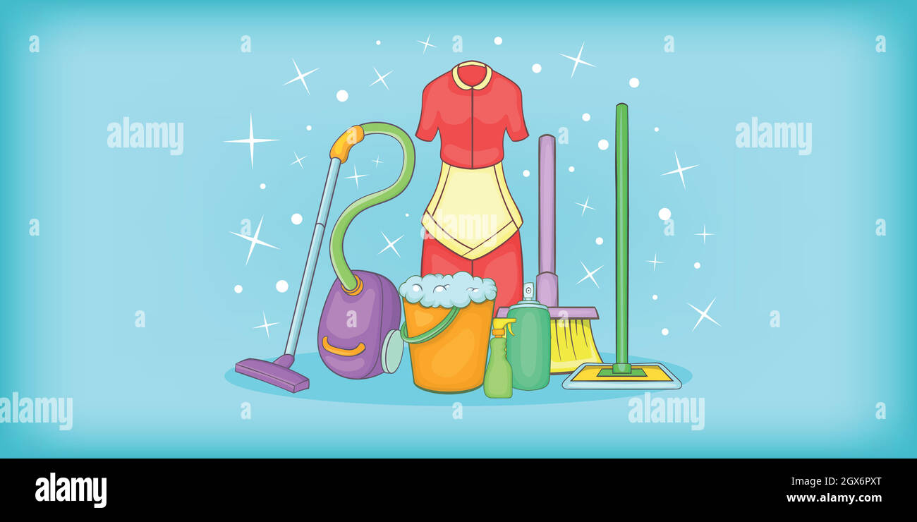 Cleaning horizontal banner tools, cartoon style Stock Vector Image ...