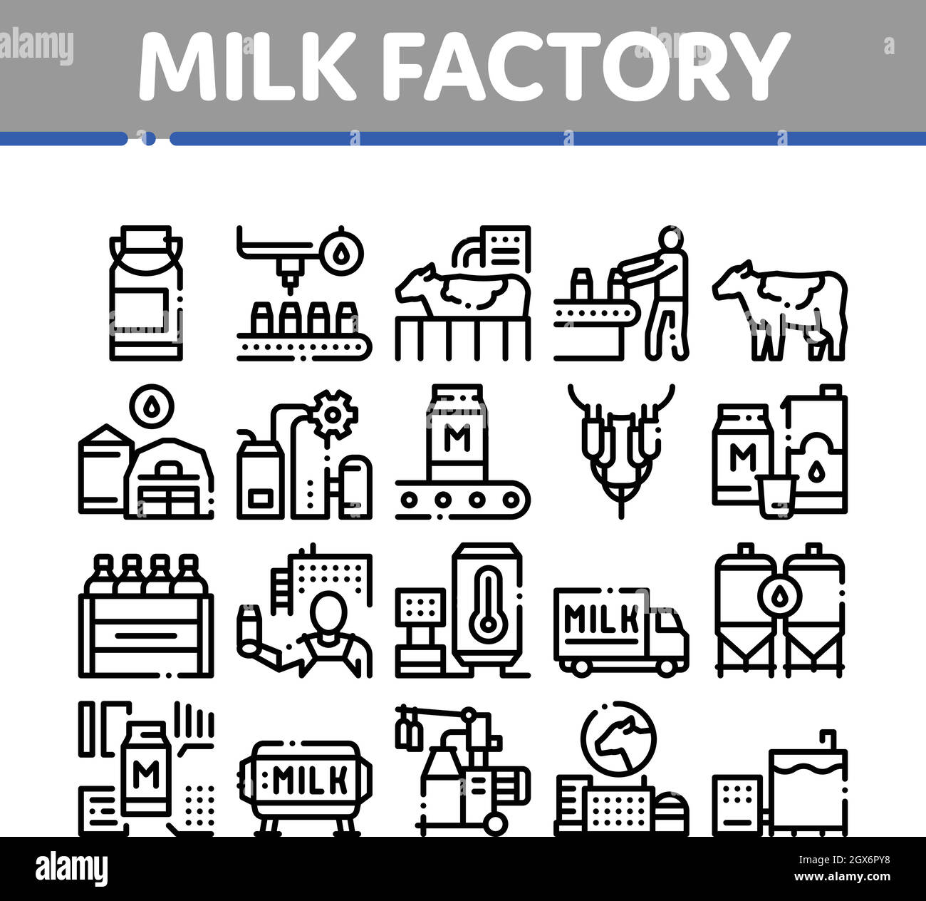 Milk Factory Product Collection Icons Set Vector Stock Vector Image ...