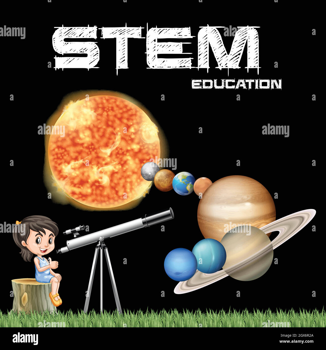 Stem education poster design with girl and solar system Stock Vector ...