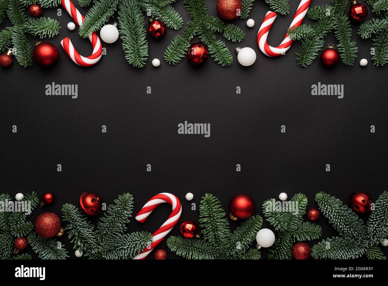 Red Christmas template for design with festive frame with candy cane ...