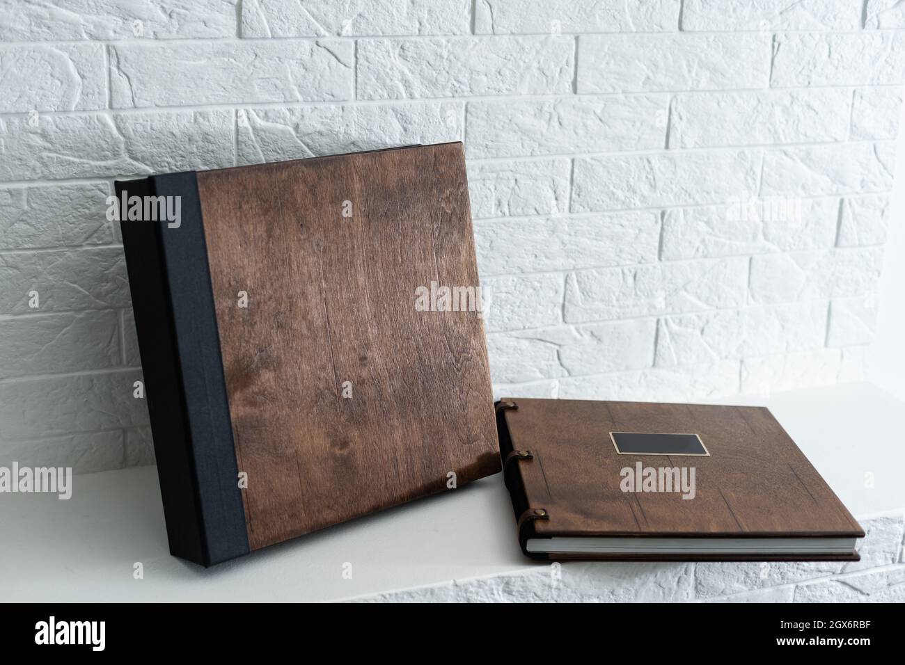 photo book with wooden cover. unfolded photobook. sample photobook ...