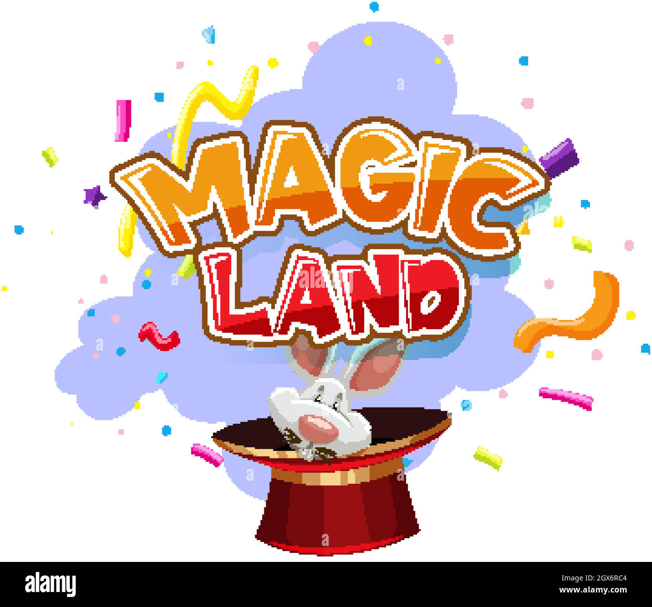 Font design for word magic land with bunny in magician hat Stock Vector ...