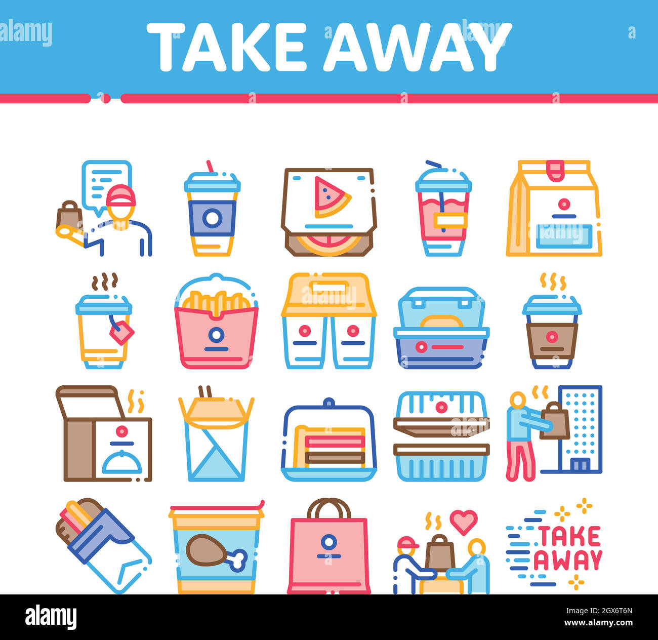 Take Away Food And Drink Delivery Icons Set Vector Stock Vector Image ...