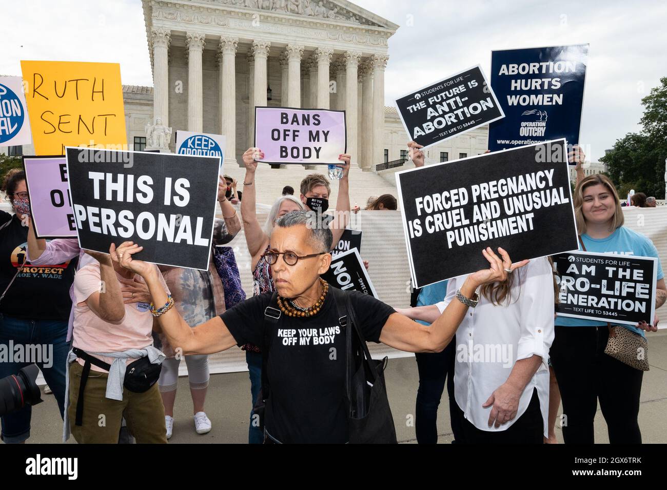 October 4, 2021 - Washington, DC, United States: Woman with signs ...