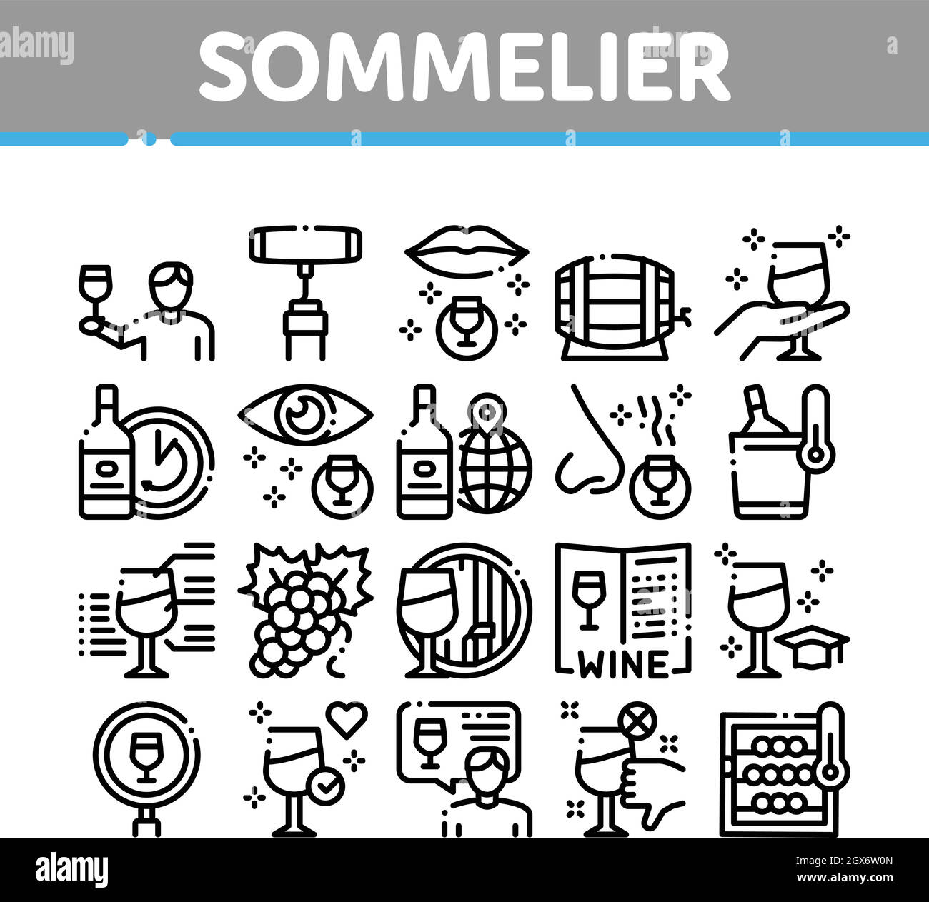 Sommelier Wine Tasting Collection Icons Set Vector Stock Vector Image ...