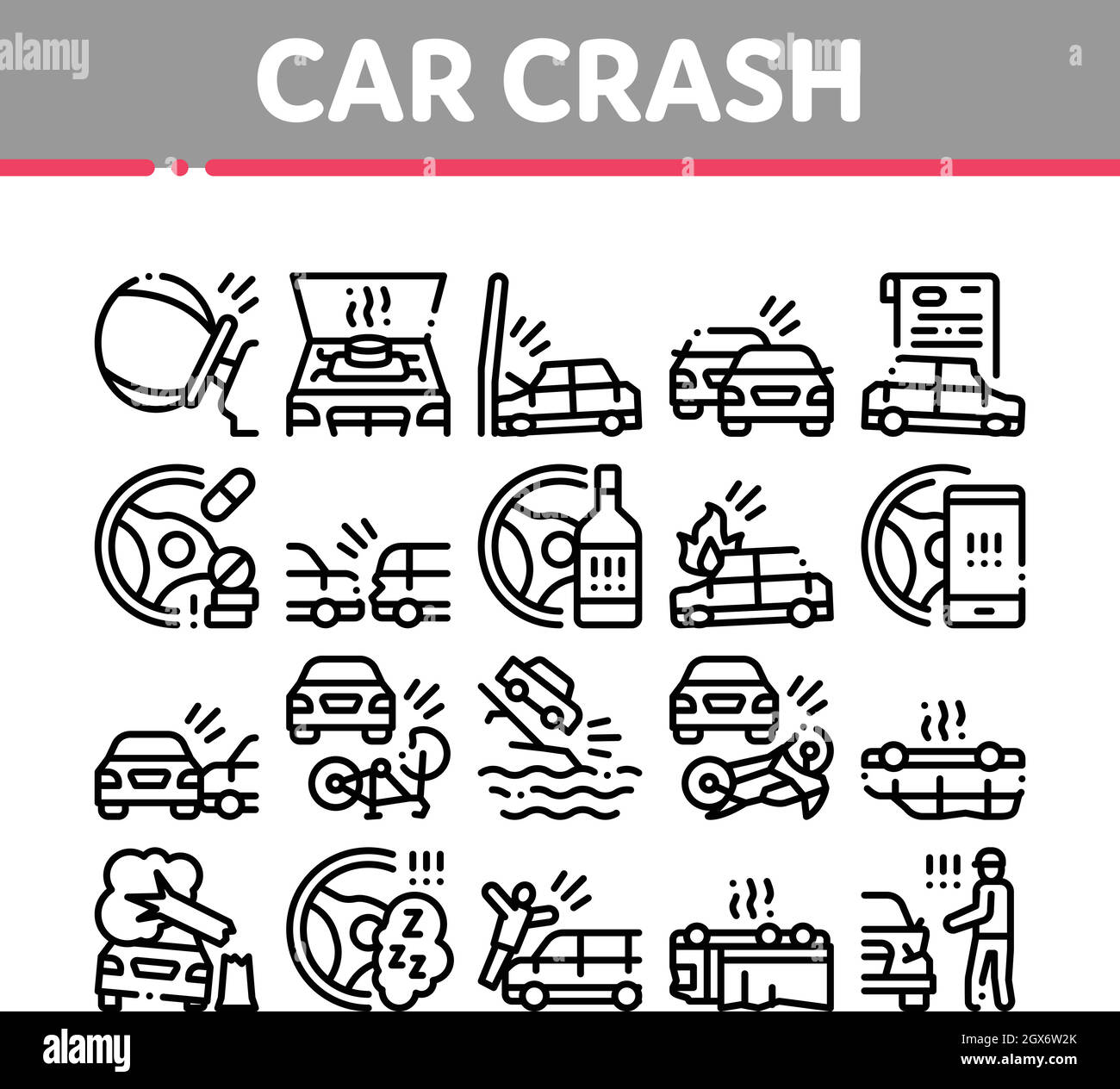 Car Crash Accident Collection Icons Set Vector Stock Vector Image & Art ...