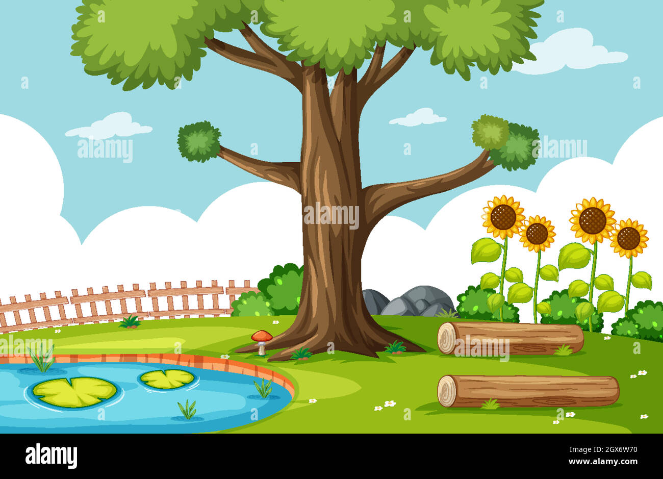 Nature park scene with swamp and sunflower scene Stock Vector Image ...