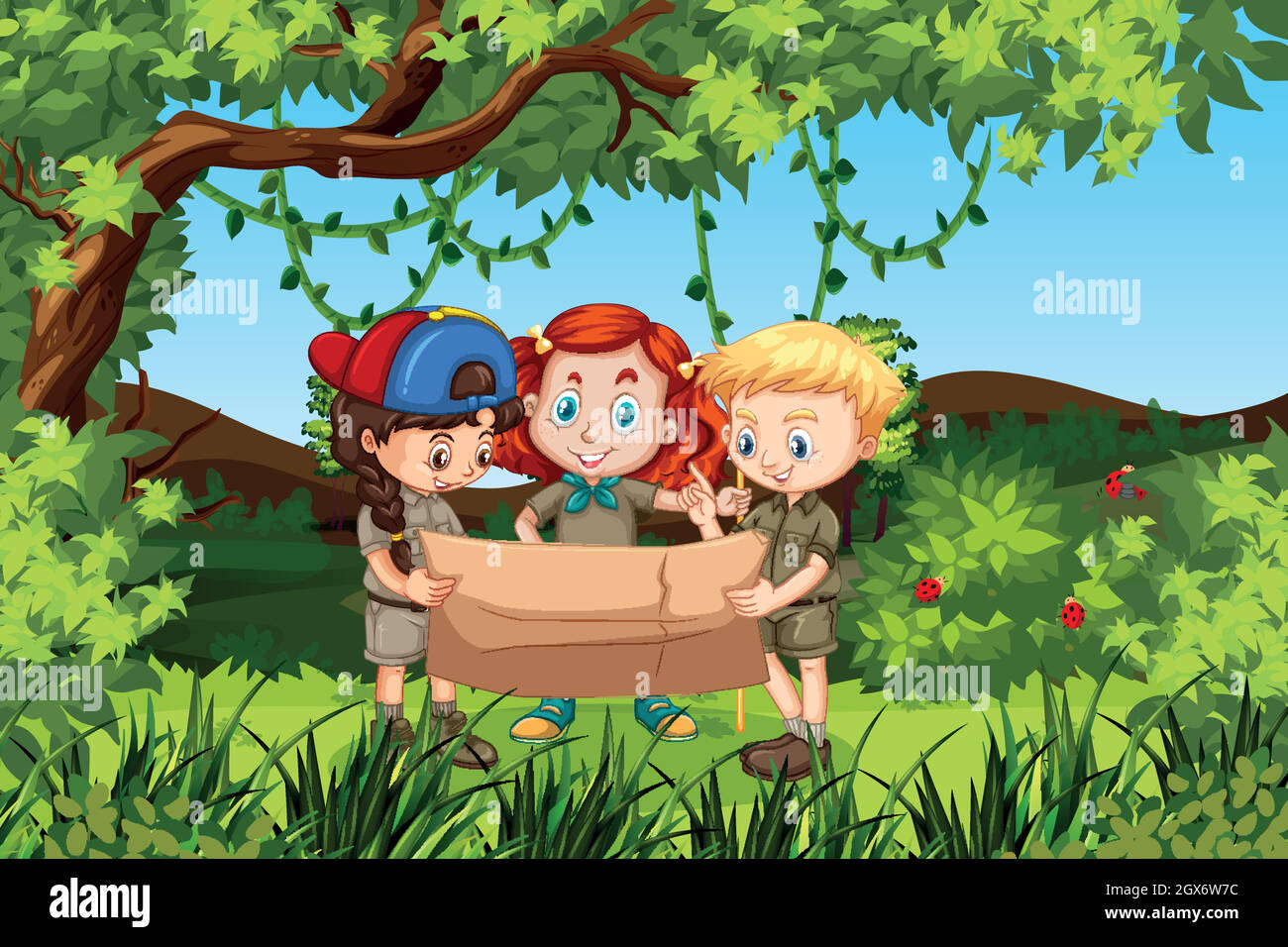 Children holding a map forest scene Stock Vector Image & Art - Alamy