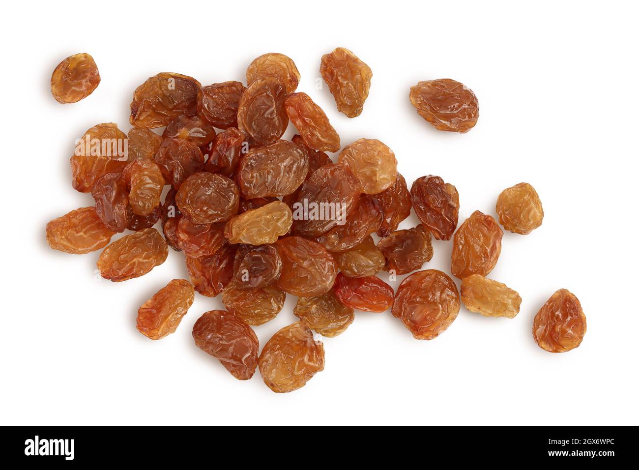 Brown raisin isolated on white background with clipping path. Top view ...
