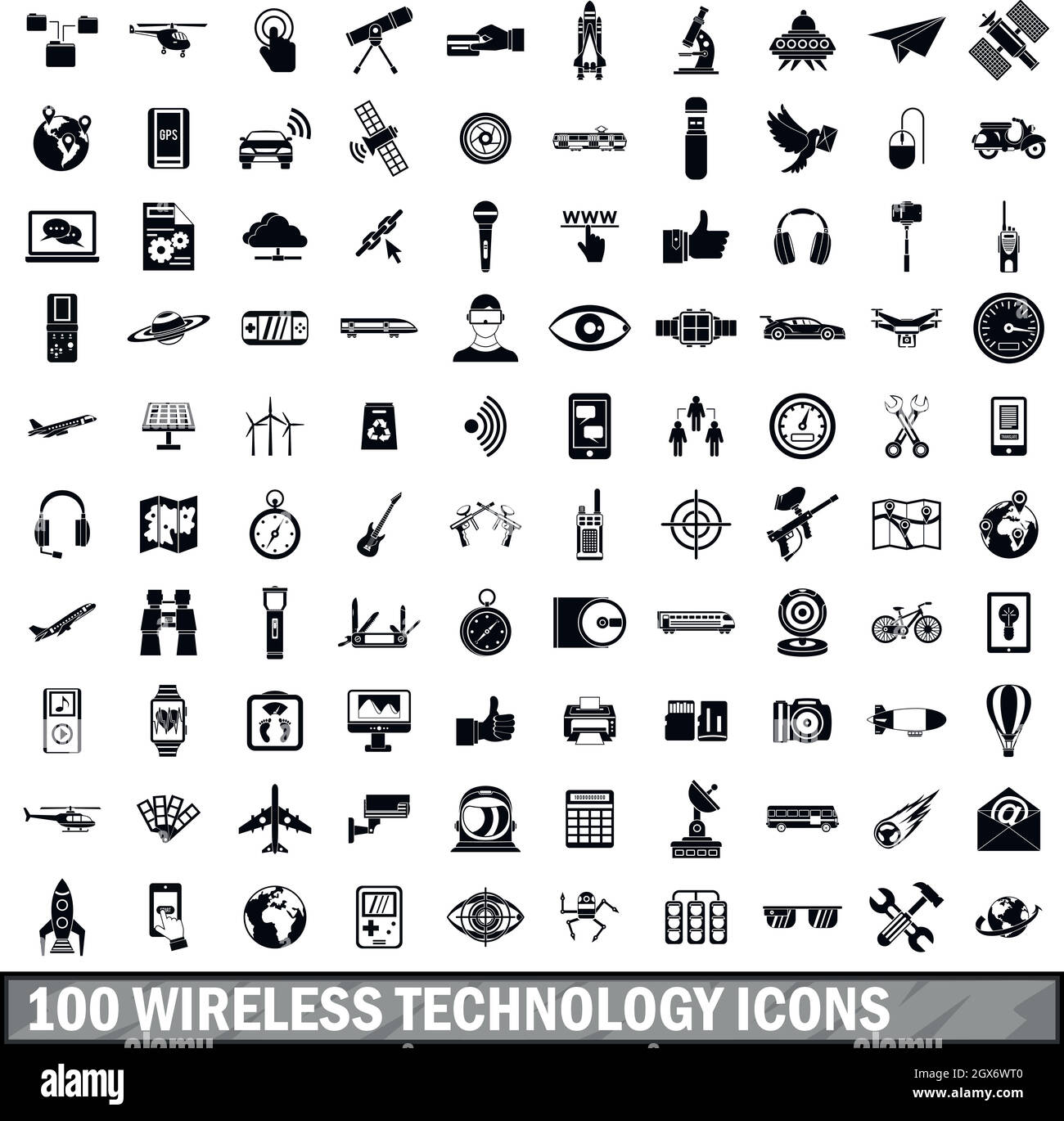 100 wireless technology icons set, simple style Stock Vector Image ...
