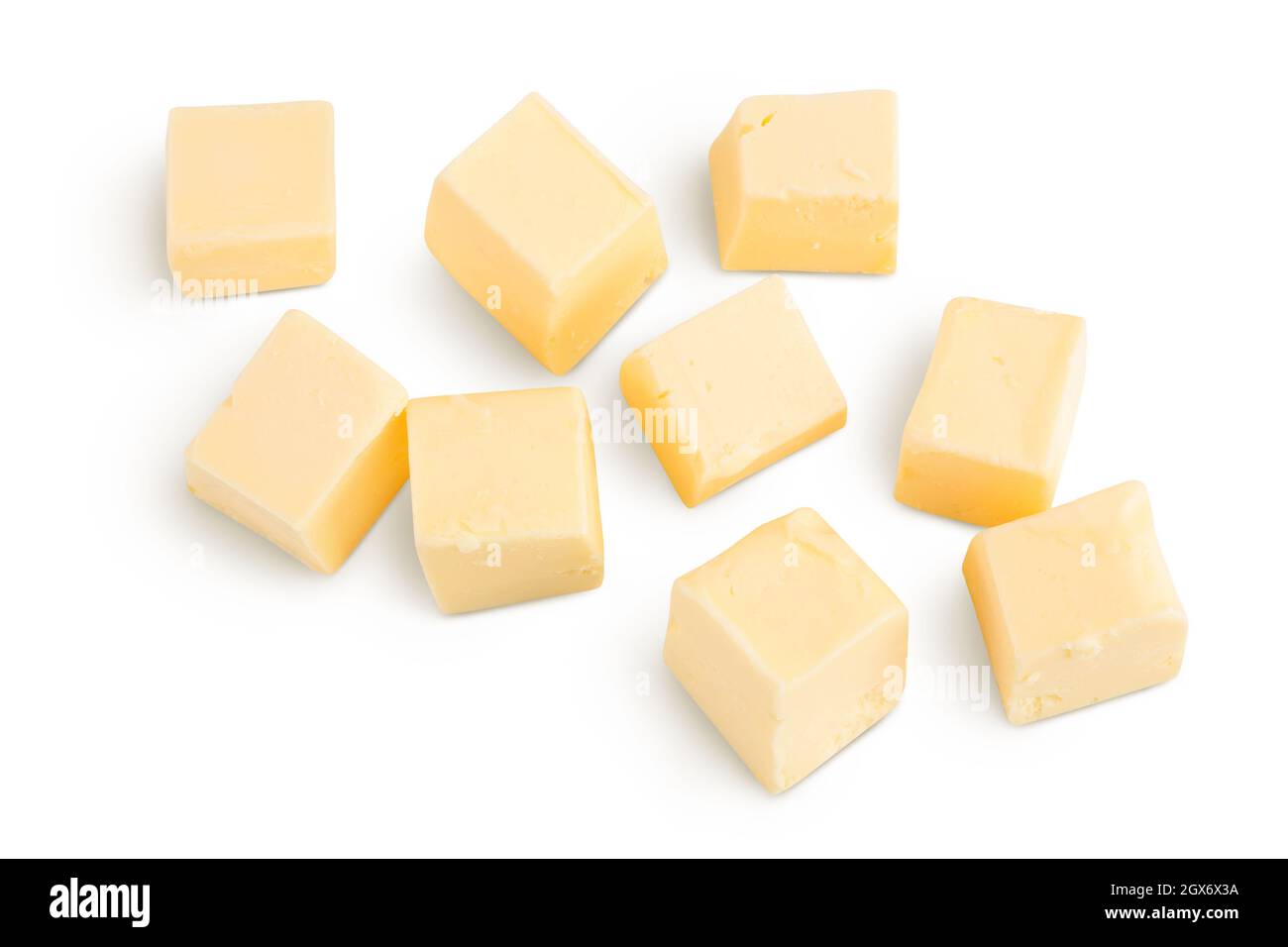 butter cubes isolated on white background with clipping path and full ...