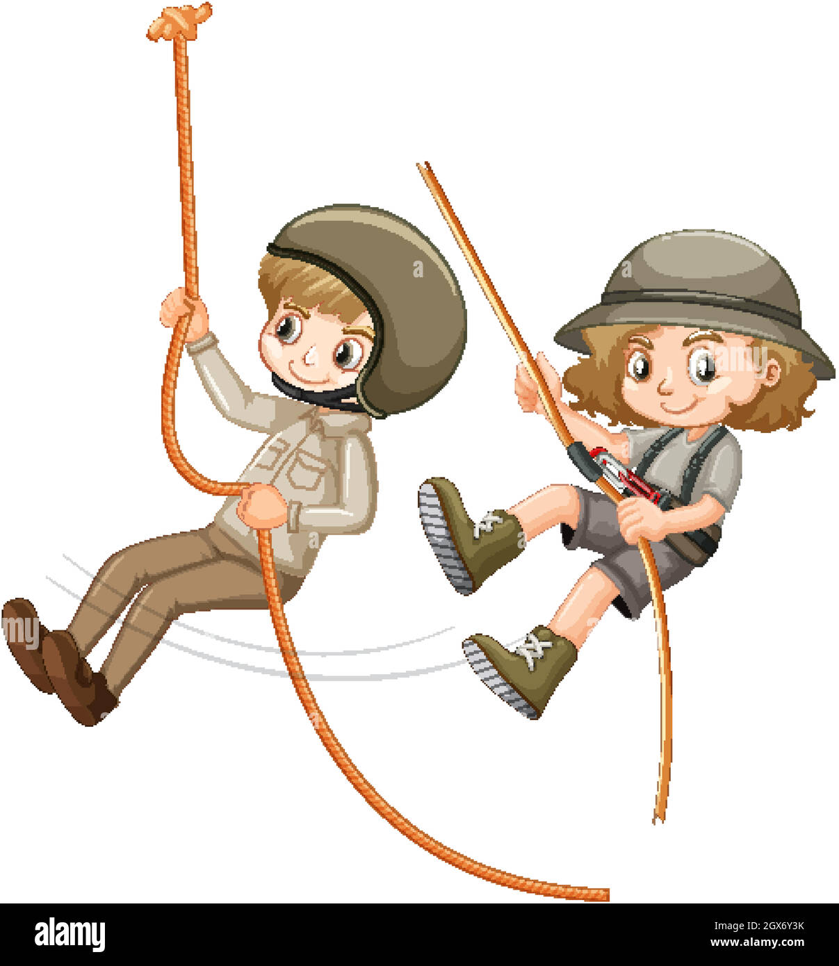 Boy and girl in scout uniform climbing rope Stock Vector Image & Art ...