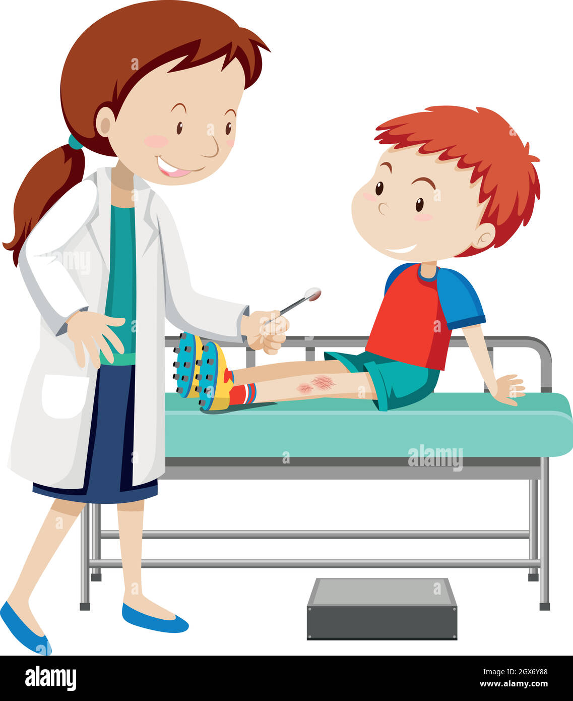 Doctor helping young boy with sore leg Stock Vector Image & Art - Alamy