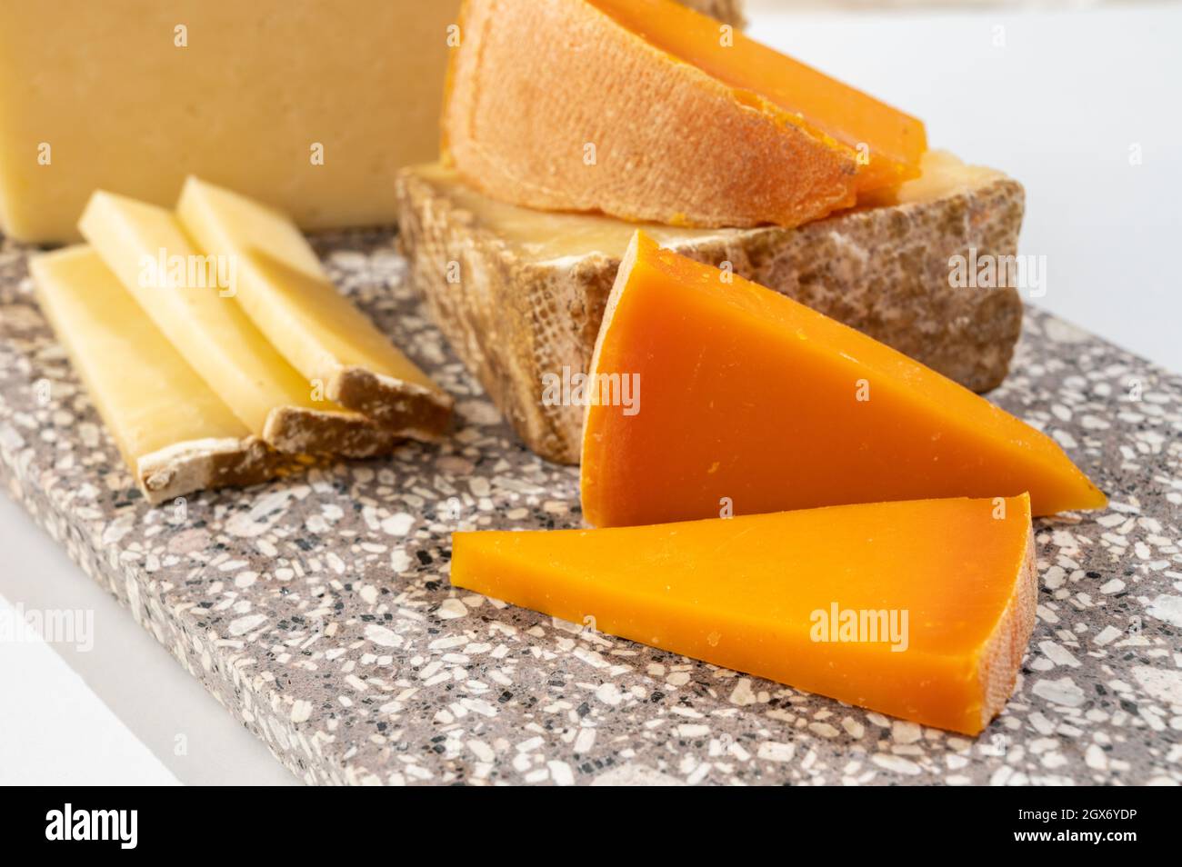 Cheese collection, hard French cheese old cantal fermier and yellow ...