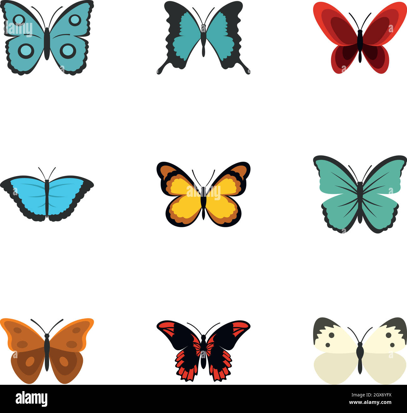 Brightly colored butterfly icons set, flat style Stock Vector Image ...