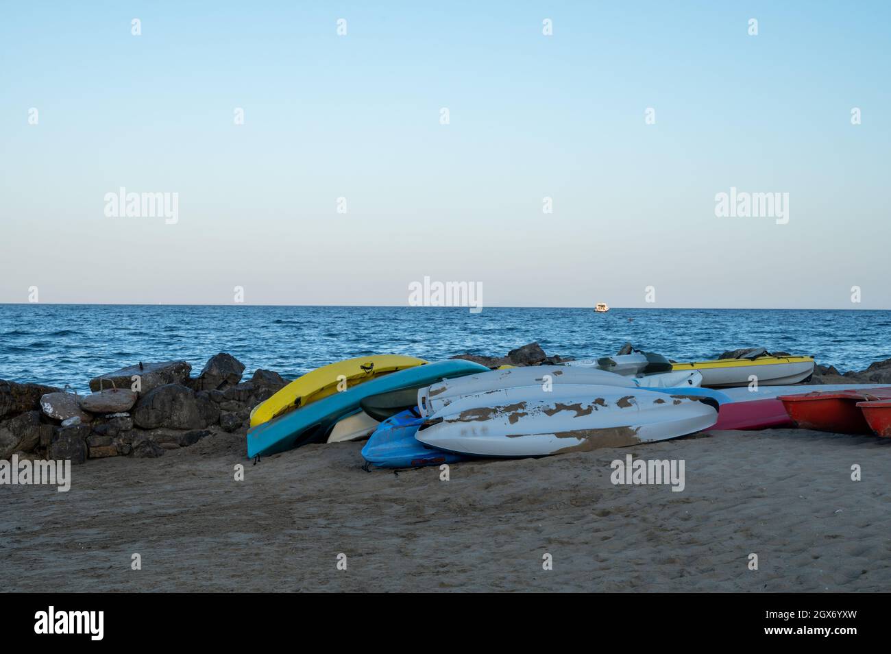 View on sandy beaches of San Felice Circeo at sunset, ancient Italian ...