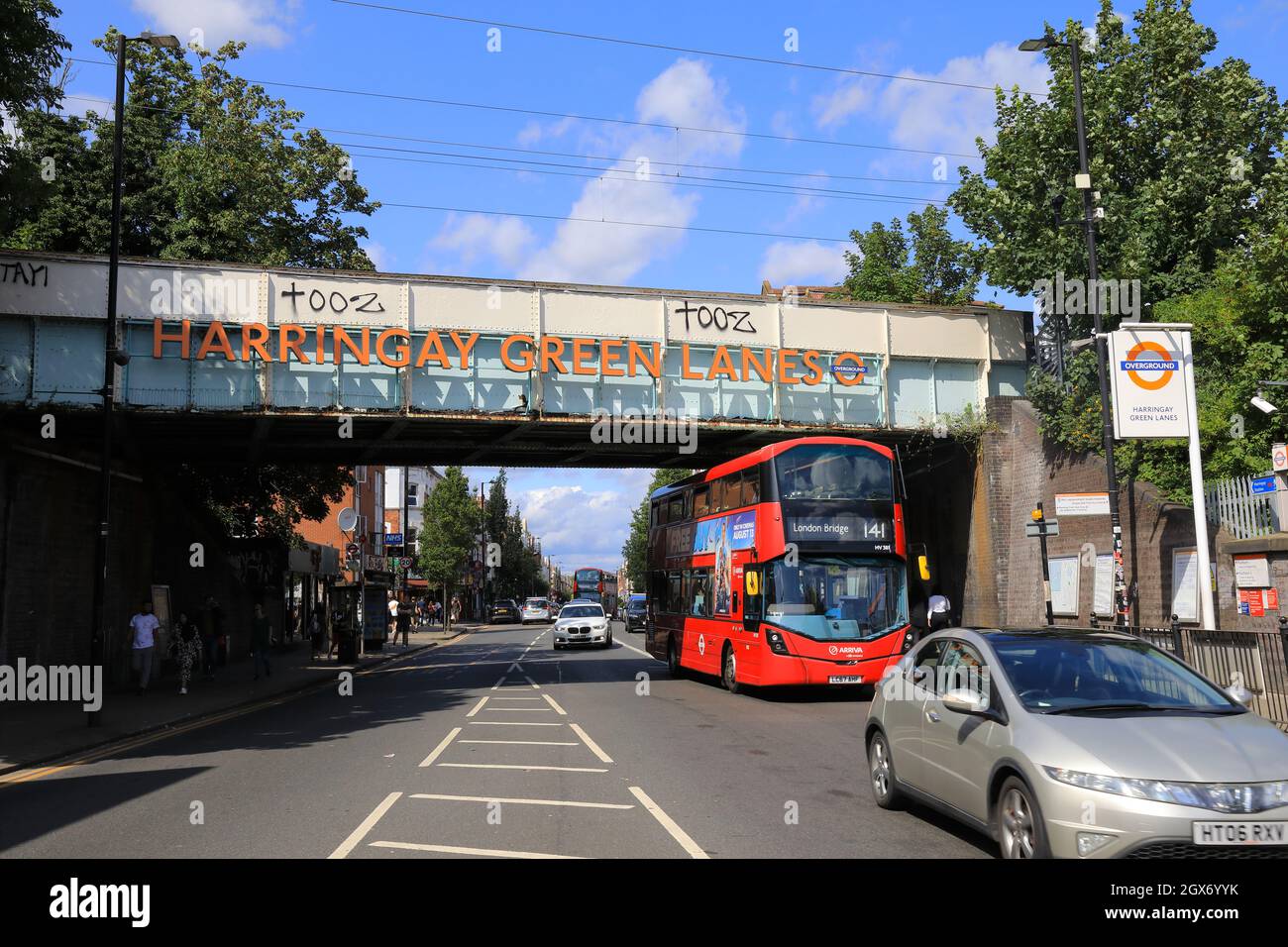 Harringay Green Lanes Overground station and bridge, in the Borough of ...