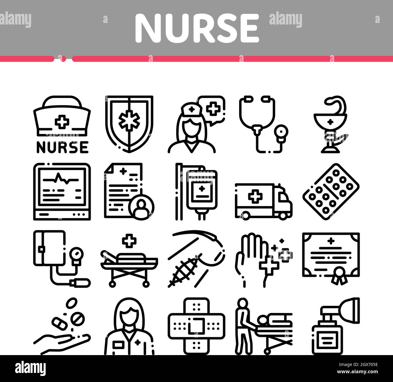 Nurse Medical Aid Collection Icons Set Vector Stock Vector Image & Art ...