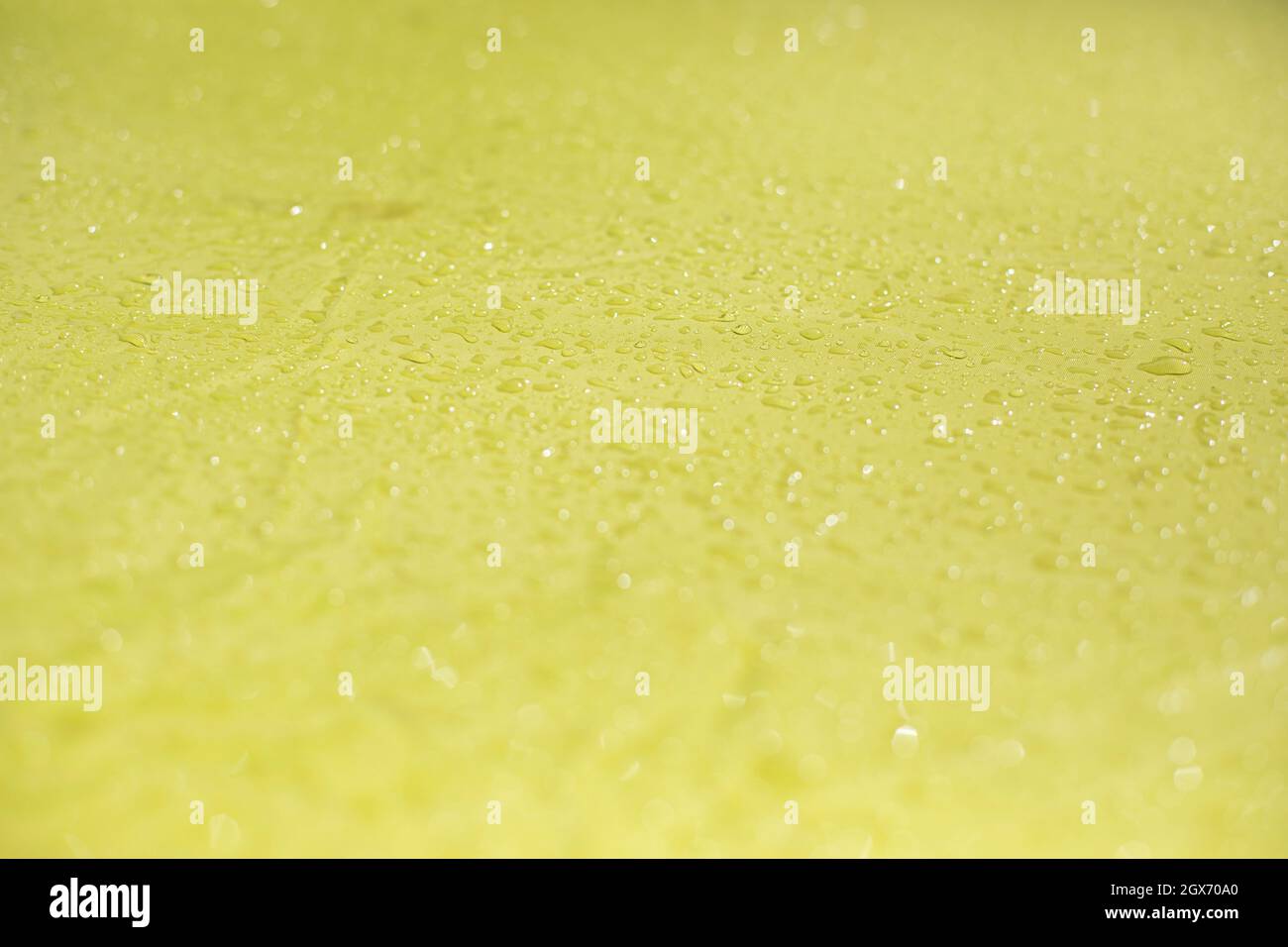 Wet cloth. Drops on yellow fabric. Wet awning from the rain Stock Photo ...