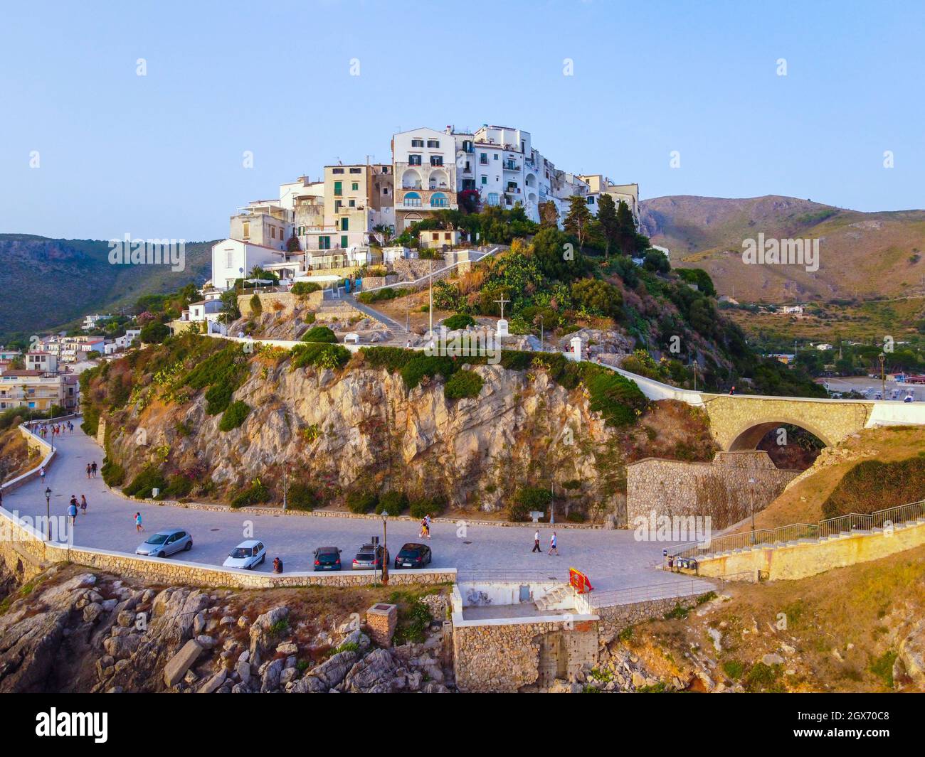 Aerial view on old and new parts of Sperlonga, ancient Italian city in ...
