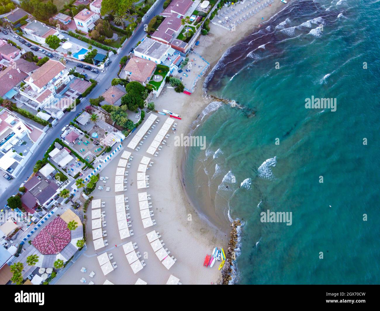 View on sandy beaches of San Felice Circeo at sunset, ancient Italian ...