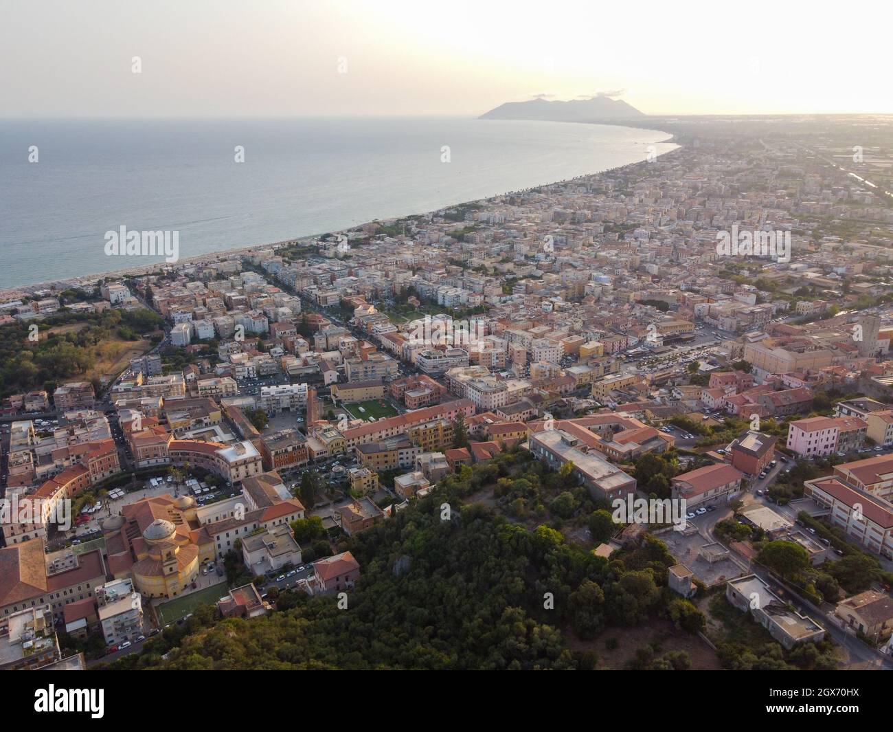 Aerial view on Terracina, mountains and Tyrrhenian Sea bay, ancient ...