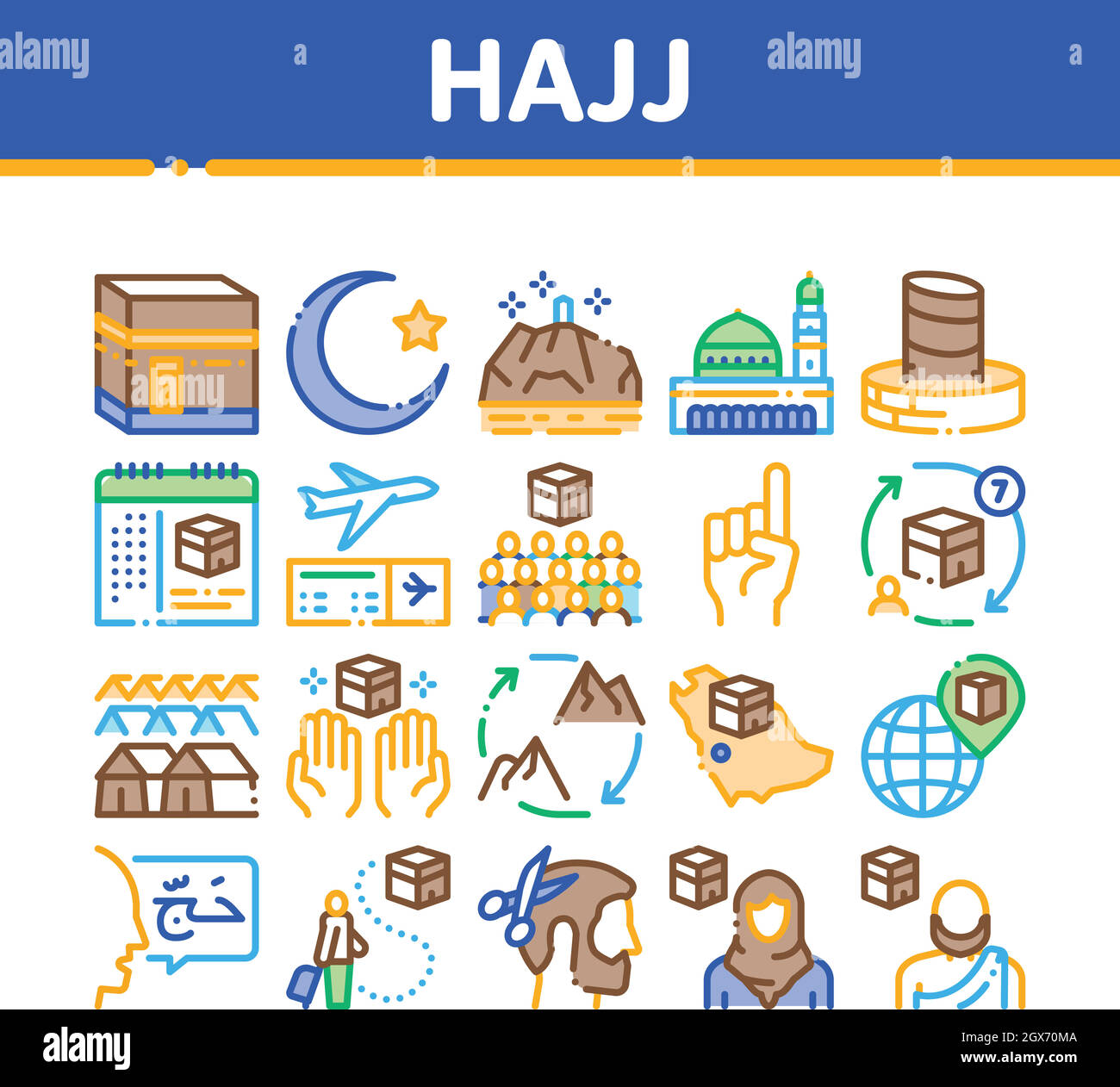 Hajj Islamic Religion Collection Icons Set Vector Stock Vector Image ...