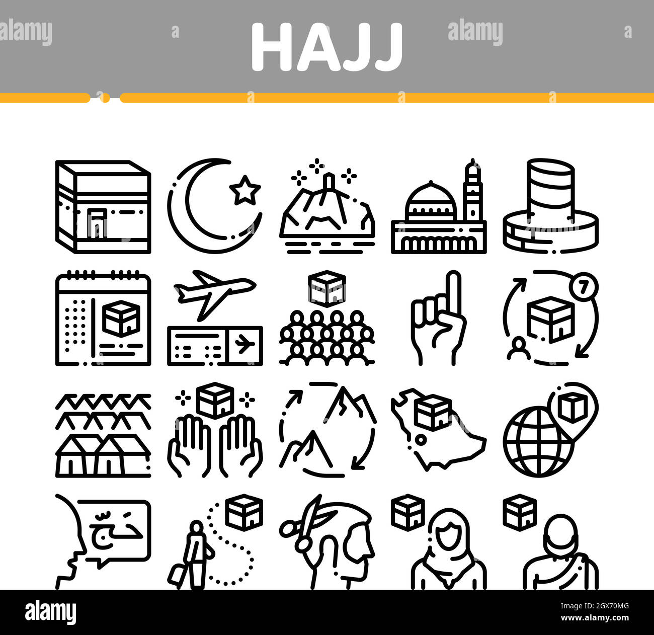 Hajj Islamic Religion Collection Icons Set Vector Stock Vector Image ...