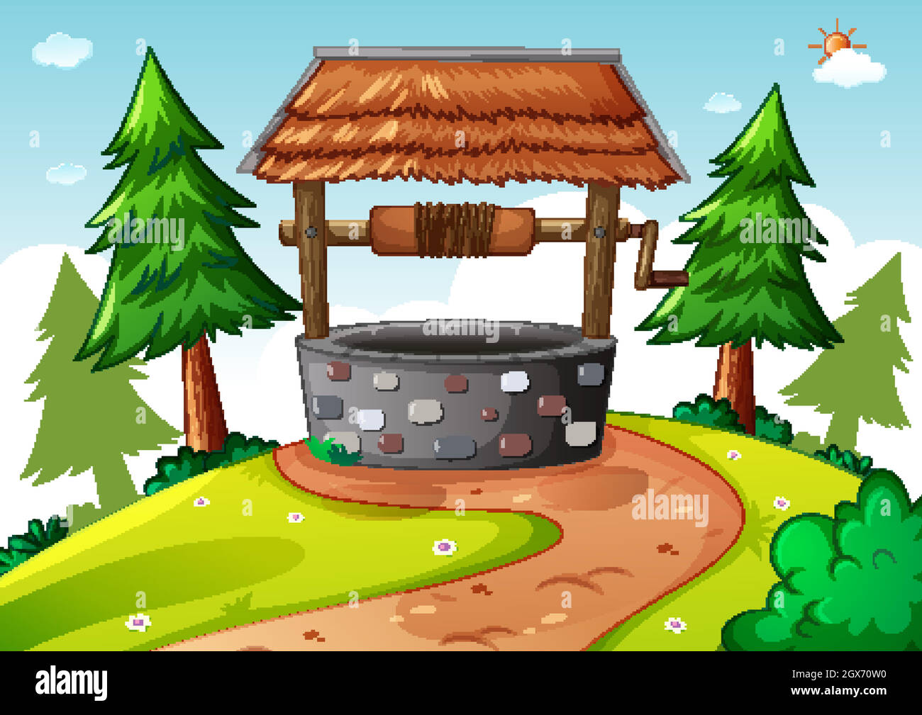 Stone well in nature scene cartoon style Stock Vector Image & Art - Alamy