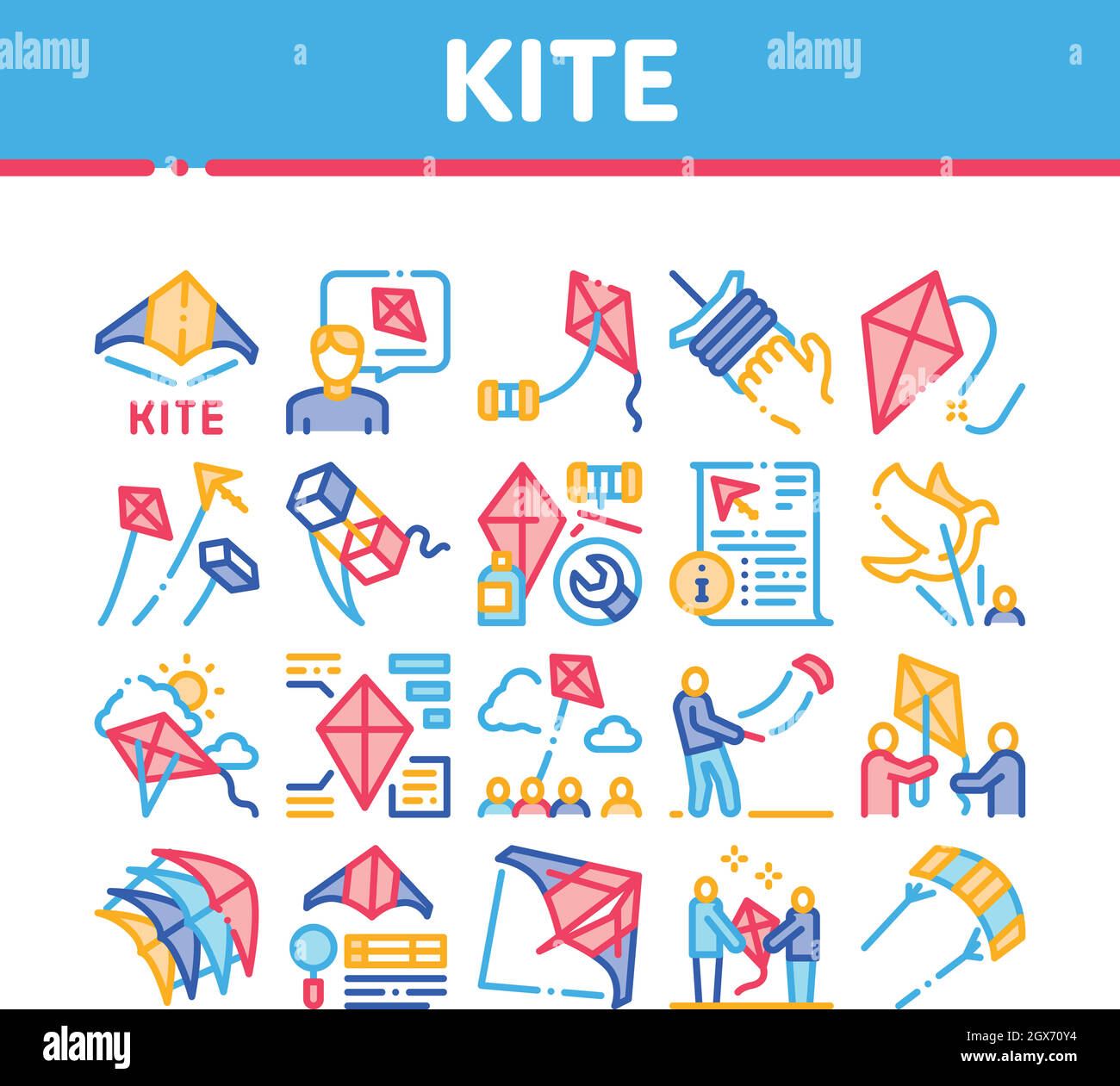 Kite Flying Air Toy Collection Icons Set Vector Stock Vector Image ...
