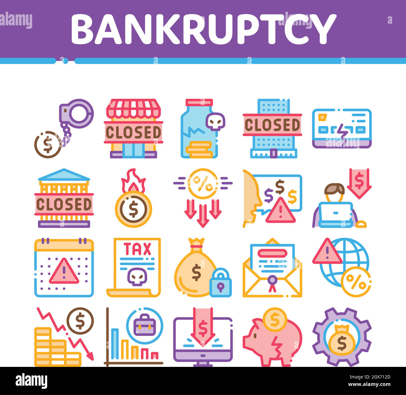 Bankruptcy Business Collection Icons Set Vector Stock Vector Image ...