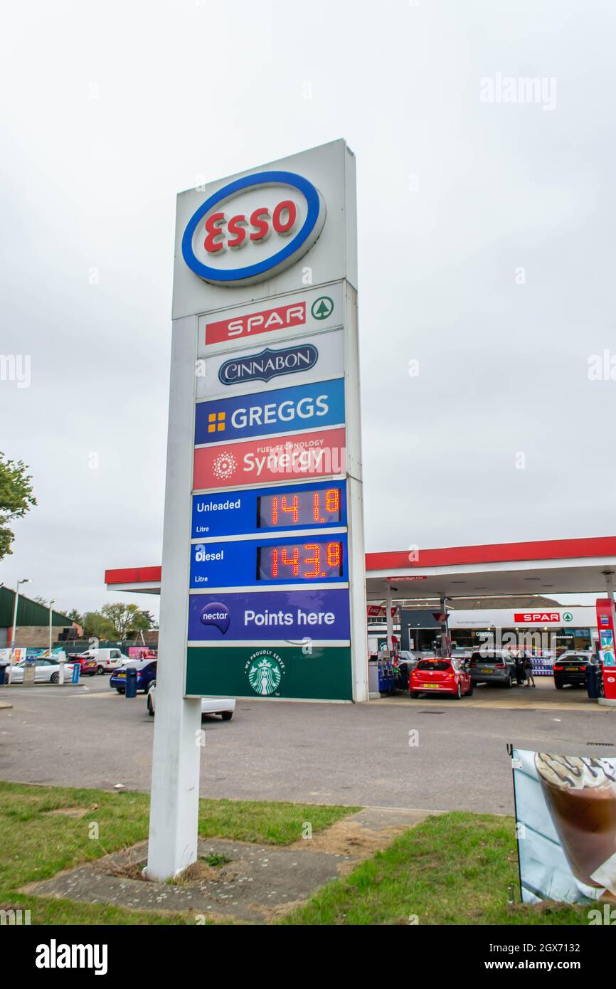 DENHAM, ENGLAND - 25 September 2021: Esso petrol station pictured amid ...