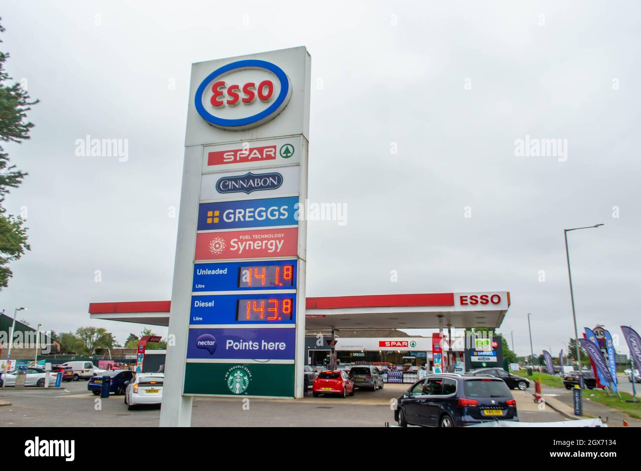 DENHAM, ENGLAND - 25 September 2021: Esso petrol station pictured amid ...