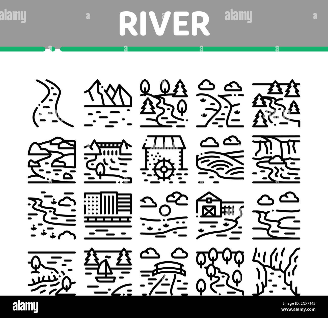 River Landscape Collection Icons Set Vector Stock Vector Image & Art ...