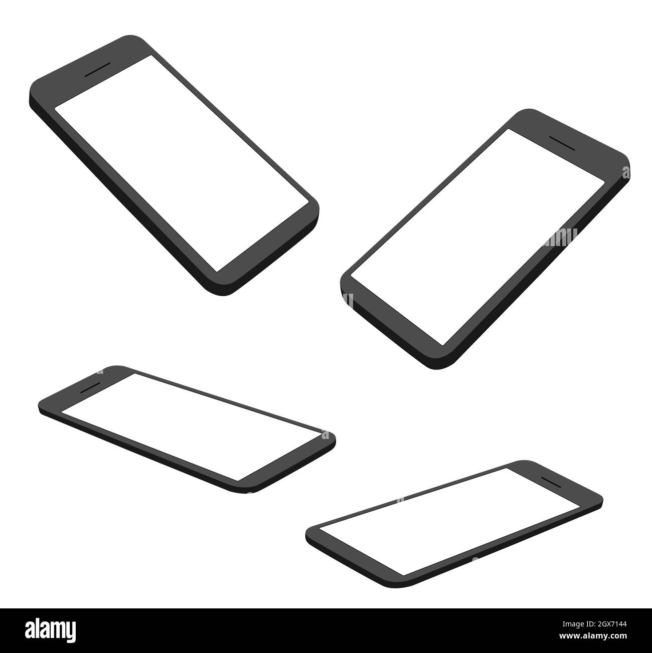 Cell phones in different angles with blank white screen - Illustration ...