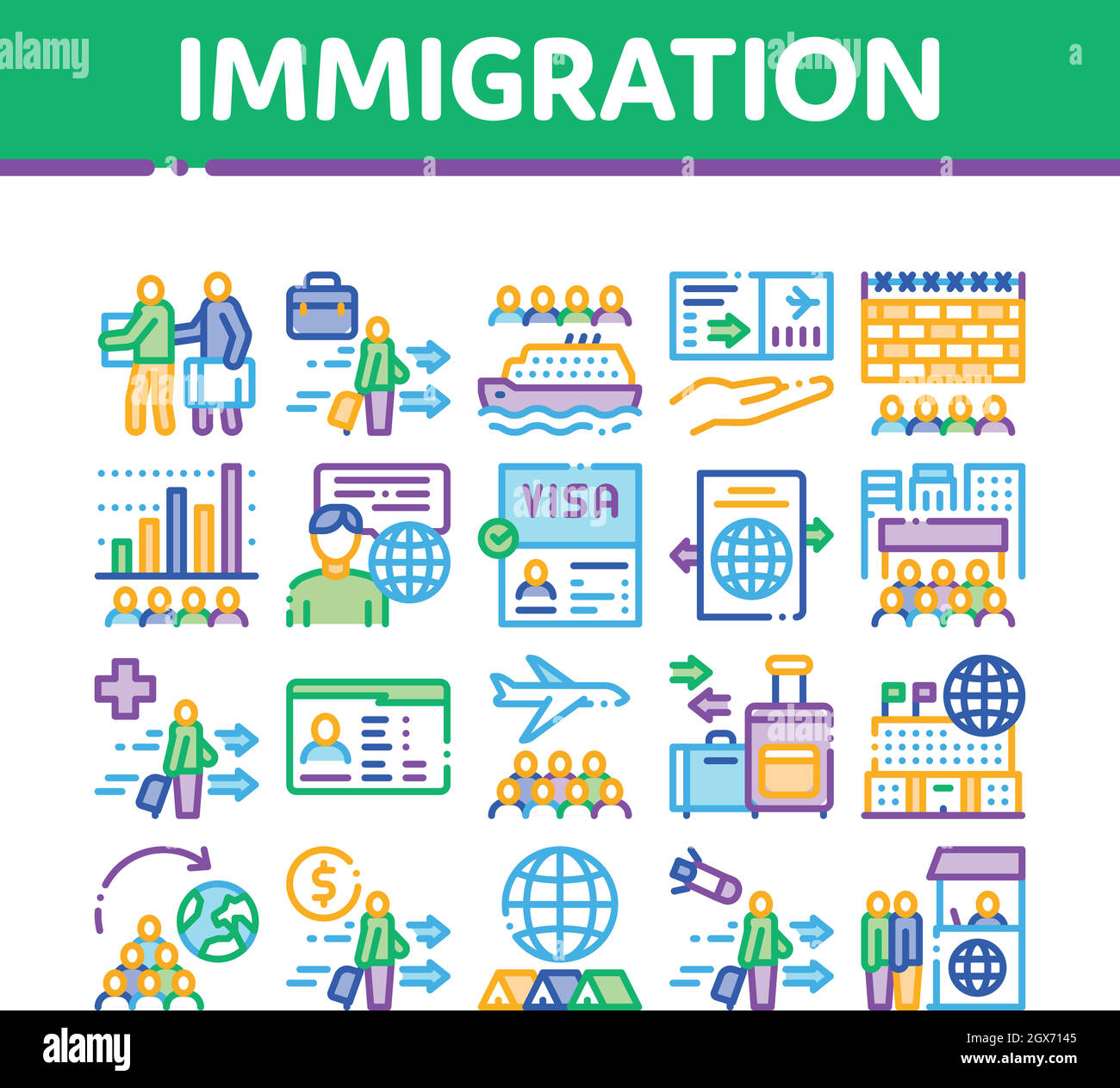 Immigration Refugee Collection Icons Set Vector Stock Vector Image