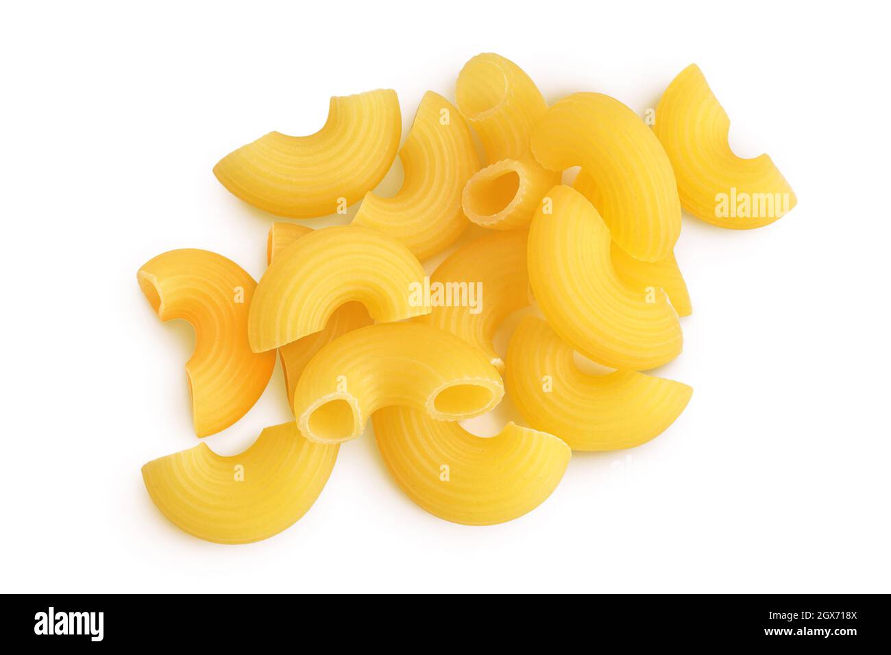 raw macaroni pasta isolated on white background with clipping path and ...