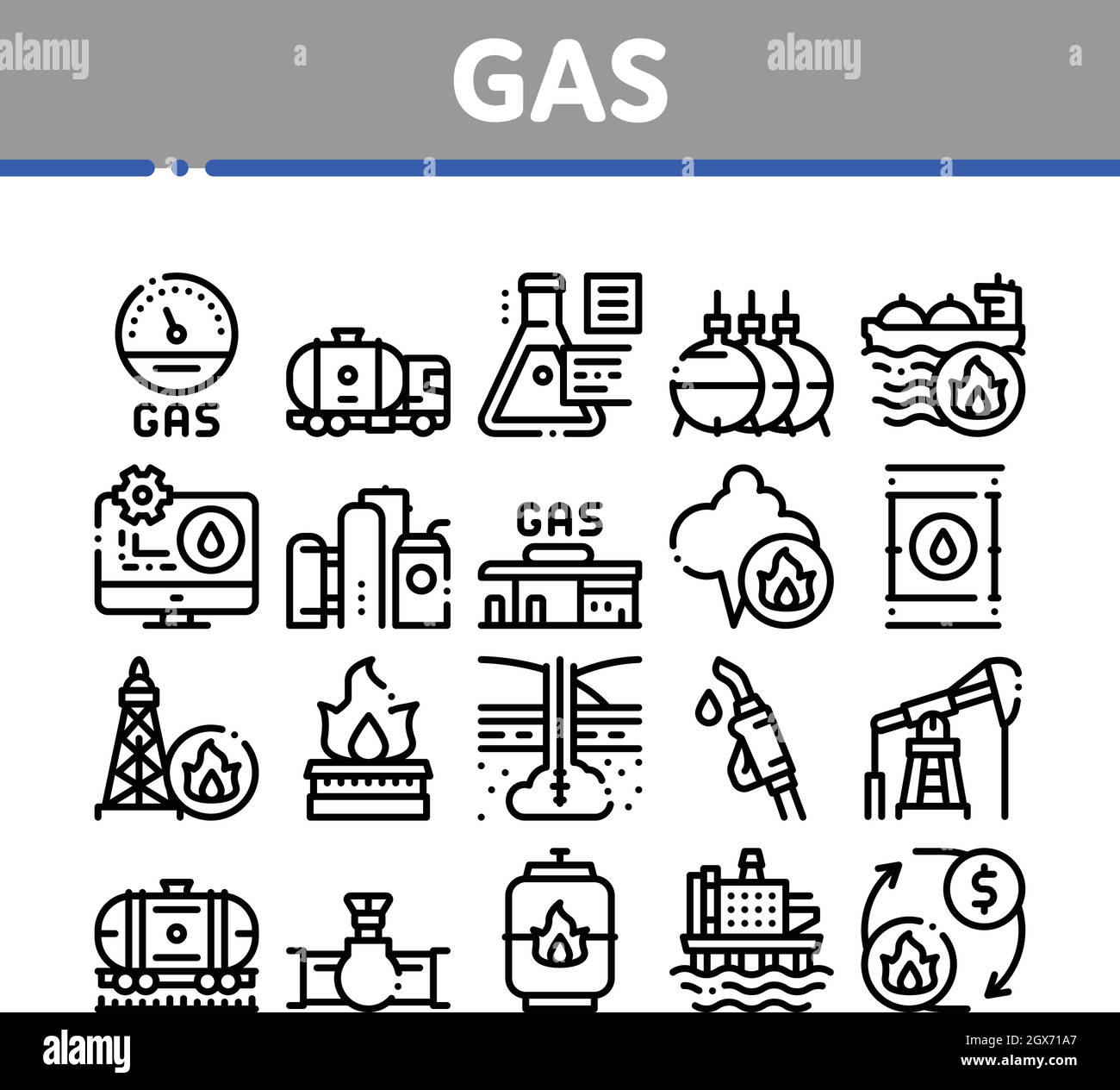 Gas Fuel Industry Collection Icons Set Vector Stock Vector Image & Art ...