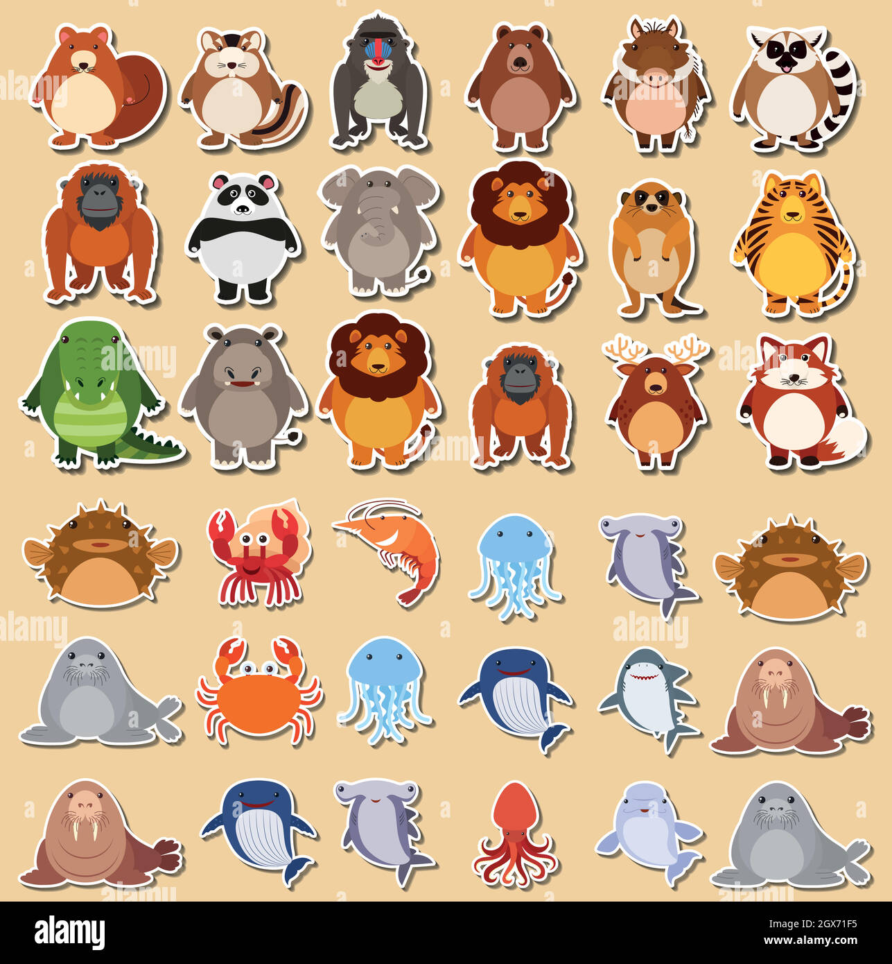 Set of cute animal sticker Stock Vector Image & Art - Alamy