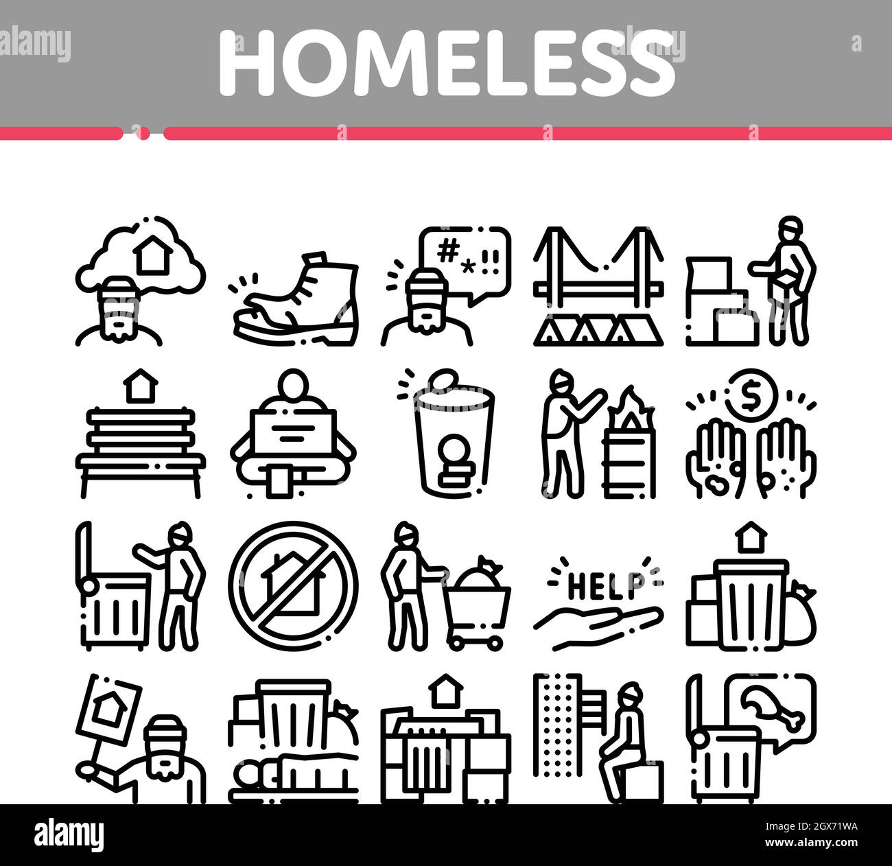 Homeless Beggar People Collection Icons Set Vector Stock Vector Image ...