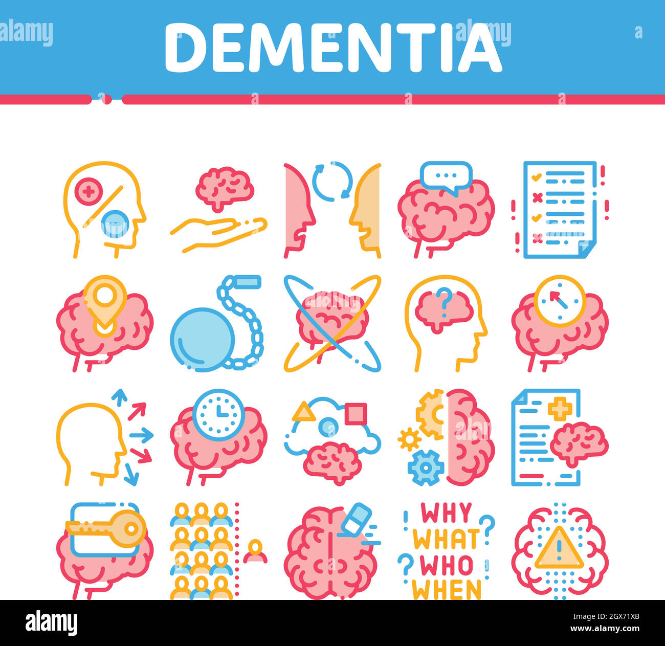 Dementia Brain Disease Collection Icons Set Vector Stock Vector Image ...